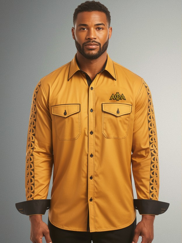 Alpha Phi Alpha Mustard Pattern Long-Sleeve Button-Up Shirt - Divine ...